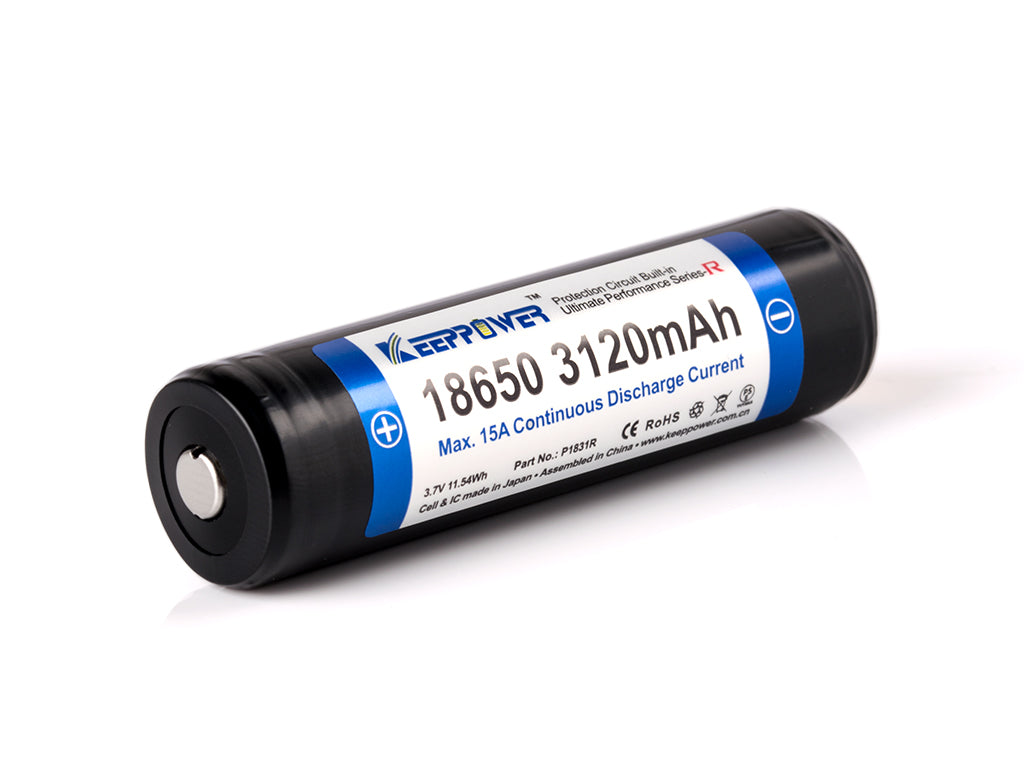 Keeppower 18650 3,7V 3120mAh geschützt (Pluspol erhöht) Li-Ion Akku ...