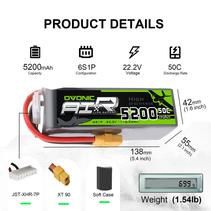 Ovonic 6S 5200mAh 22,2V 50C XT90 LiPo — LiPo24.de